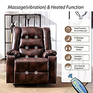 COMHOMA Massage Recliner Chair with Speaker Pu Leather Home Theater Recliner Chair with Heat Rocker Recliner with Heated Massage Ergonomic Lounge Swivel Cup Holder for Living Room Brown