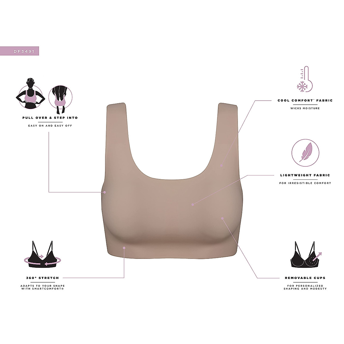 Bali Comfort Revolution Wireless T-Shirt Bra, Full-Coverage Pullover Wirefree Nude, X-Large