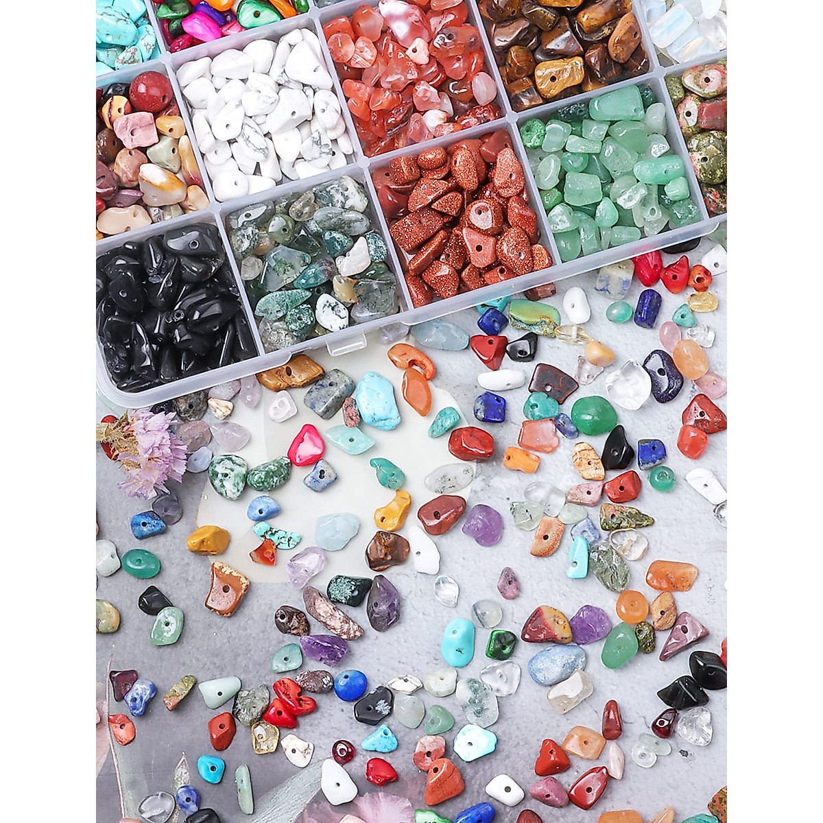 FEEIN Crystal Beads for Jewelry Making Kit, 1045 Pcs Natural Crystal Chips Stone Beads, Irregular Gemstones Crystals Kit with Dangles, Open Jump Rings for DIY Crafts Necklace Earrings Rings Making