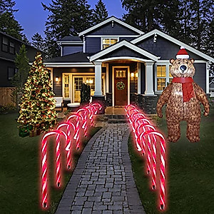 10 Pack 21in Candy Cane Pathway Lights (with Stakes) Outdoor Markers Christmas Decorations Lights with 8 Lighting Modes, for Xmas Holiday Party Walkway Patio Garden Decor