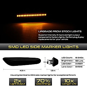 VIPMOTOZ Dark Smoked Lens Full LED Front Fender Side Marker Light Turn Signal Lamp Assembly Replacement For BMW E82 E88 E90 E91 E92 E93 E60 E61 E83, Driver & Passenger Side