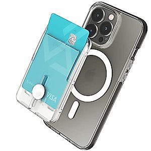 Sinjimoru Pop Up Phone Wallet for MagSafe, Magnetic Phone Credit Card Holder for Back of Cell Phone Case with Quick Access for iPhone 12, 13 & 14 Series. M-Button Wallet Matte Clear