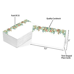 Table Place Card, Christmas Themed Tent Style Cards, Pack of 25 Half-Fold Reception Place Card, Perfect for Christmas Party, Birthday, Wedding, Bridal Shower, Baby Shower, Banquet C17