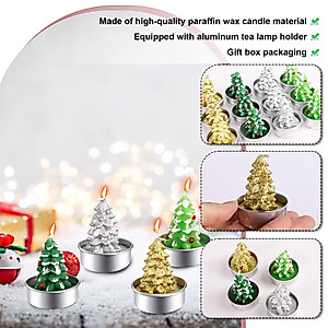 12 Pieces Christmas Tealight Candles - Christmas Candle Set Handmade Delicate Santa Claus Snowman Christmas Tree House Candles Xmas Party Supplies for Home Decoration Gifts (Christmas Tree Candle)