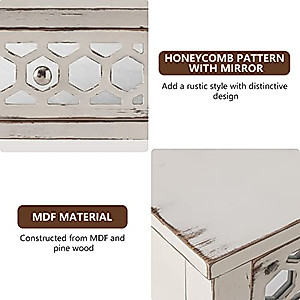 COSIEST End Table Sets of 2, Small Vintage Nightstand, Farmhouse Accent Table, Wood Grain Bedside Table with Mirrored Drawer and Open Display Shelf for Bedroom, Living Room, White