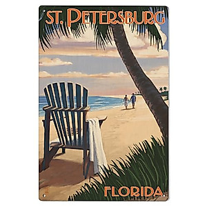 Lantern Press 6x9 Inch Wood Sign, Ready to Hang Wall Decor, St. Petersburg, Florida, Adirondack Chair on the Beach
