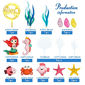17 PCS Mermaid Cake Toppers Ocean Animals Under the Sea Cake Decorations with Ariel Model for Mermaid Under the Sea Theme Baby Shower Birthday Party Supplies (style 1)
