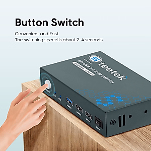 Steetek 2 Port DP USB 3.0 KVM Switch 4K@60Hz, KVM Switch Displayport 2 in 1 Out, KVM Switch for 2 Computer Share 1 Monitor and USB 3.0 Hub, Button Switch, with 2 DP and 2 USB 3.0 Cable