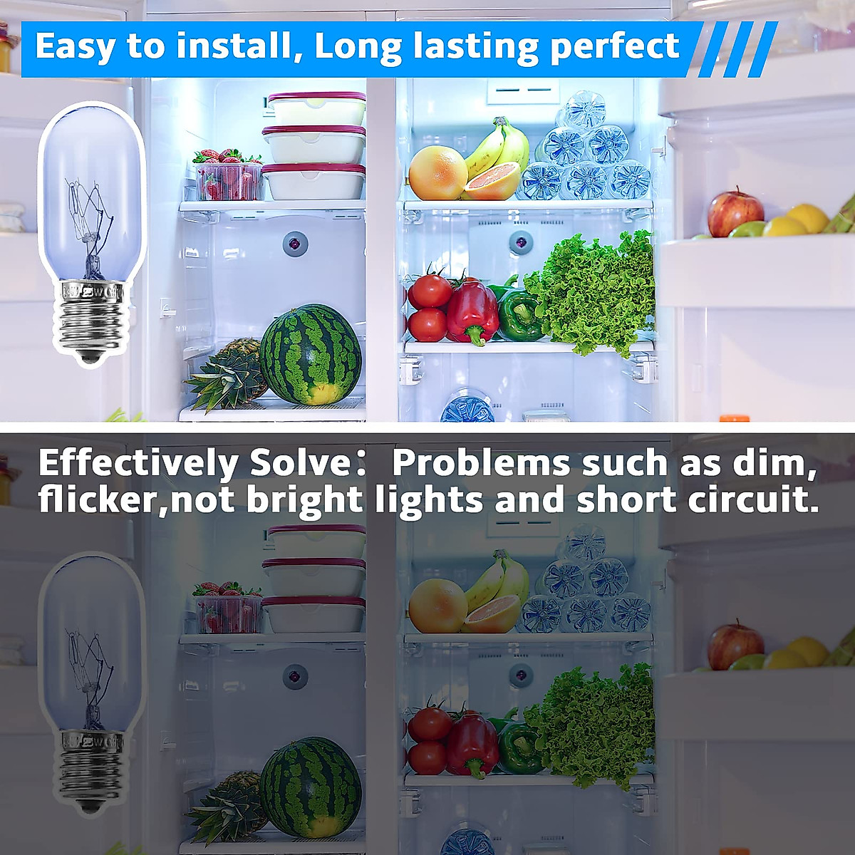 JIOTAR 25W 297048600 Refrigerator Light Bulb for Frigidaire T8 E17 Refrigerator Light Bul 241552802 AP3770086 AP3867287-1 Pack