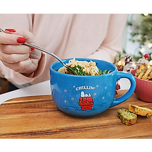 Silver Buffalo Peanuts Snoopy Chillin Ceramic Soup Mug With Vented Lid | Holds 24 Ounces