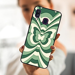 zaztify Phone Case for Samsung Galaxy A40, Green Butterfly Tunnel Center Swirl Latte Valentine Color Block Shockproof Protective Anti-Slip Thin Soft Cover Shell