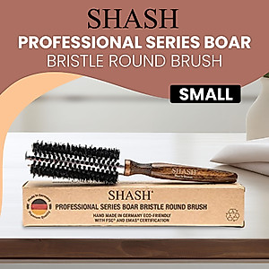 Since 1869 Hand Made In Germany Professional Series Boar Bristle Round Brush - Add Volume, Help Fight Frizz - Super-Grip Handle for Easy Styling - Eco-Sour (Small)