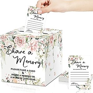 Tatuo 50 Pcs Greenery Share a Memory Cards for Collections of Life, Memory Cards Box Guest Card Ideas Pink Flower Box for Funeral Graduation Wedding Bridal Shower Birthday Anniversary Retirement