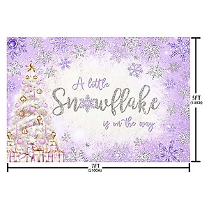 AIBIIN 7x5ft Snowflake Baby Shower Backdrop A Little Snowflake is on The Way Baby Shower Photography Background Purple Sliver Winter Snowflake Christmas Tree Baby Shower Party Decorations Supplies