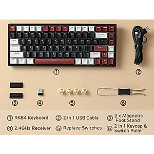 RK ROYAL KLUDGE RK84 RGB Limited Ed, 75% Triple Mode BT5.0/2.4G/USB-C Hot Swappable Mechanical Keyboard, 84 Keys Wireless Gaming Keyboard, RK Yellow Switch, Americano Black