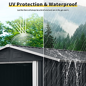 Outdoor Shed Storage 8FT x 10FT,Sliding Door Storage Shed, Outdoor Metal Storage Sheds, Garden Shed for Backyard, Patio, Lawn, Outside (Black-Small)