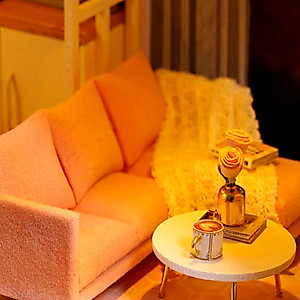 Fsolis DIY Miniature Dollhouse Kit with Furniture and Lights, 3D Wooden Modern Tiny House 2 Story Gifts for Teens Adult