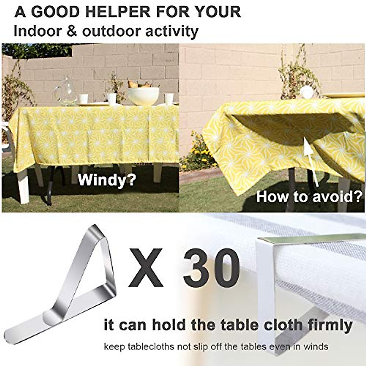 Tablecloth Clips 30 Packs Table Cloth Holder Clips,Stainless Steel Outdoor Table Cloths Clips For Picnic Tables,Folding Tables,Clamps For Outdoor Tablecloths,Picnic Table Cover Clips For Party Wedding