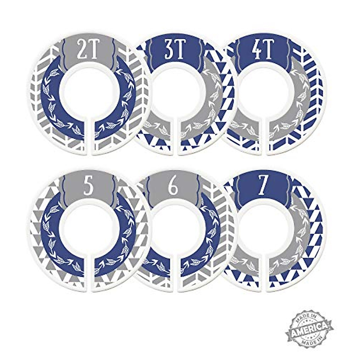 Modish Labels Toddler Child Closet Dividers, Closet Organizers, Toddler Size Dividers, Young Child Size Dividers, Boy, Woodland, Arrow, Tribal, Navy Blue, Gray, Grey (Toddler/Child)