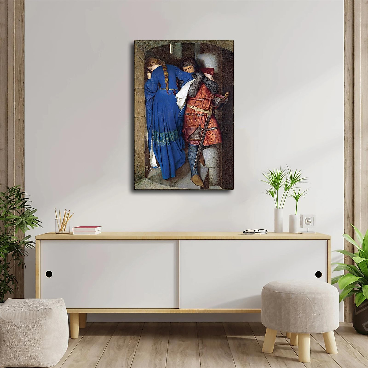 Hellelil And Hildebrand, The Meeting On The Turret Stairs - Frederick William Burton Poster Canvas Picture Printing Wall Art Decoration Posters Aesthetic Living Room Wall Decor (12×18inch-No Framed)