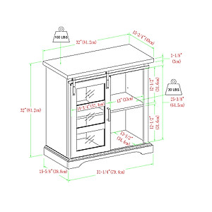 Walker Edison Weston Modern Farmhouse Sliding Glass Door Storage Console, 32 Inch, White