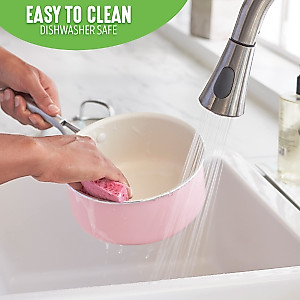 GreenLife Artisan Healthy Ceramic Nonstick, 12 Piece Cookware Pots and Pans Set, Stainless Steel Handle, Induction, PFAS-Free, Dishwasher Safe, Oven Safe, Pink