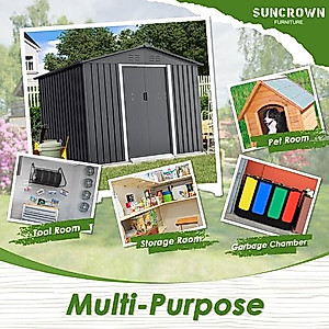 SUNCROWN Outdoor Garden Storage Shed 6X8 FT Yard Storage Tool with Sliding Door for Lawn Equipment Garden Backyard, Grey