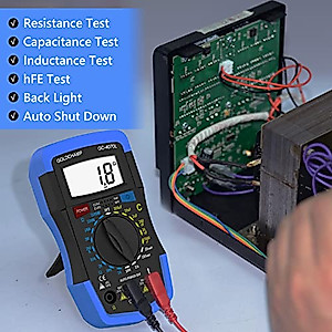 GOLDCHAMP 2000pF~200μF Capacitor Tester, 20Ω~2000MΩ Ohm Meter, Capacitance Meter, hFE Test Multimeter, Manual Range, Back Light, Auto Power Off, Testing Meter Tool