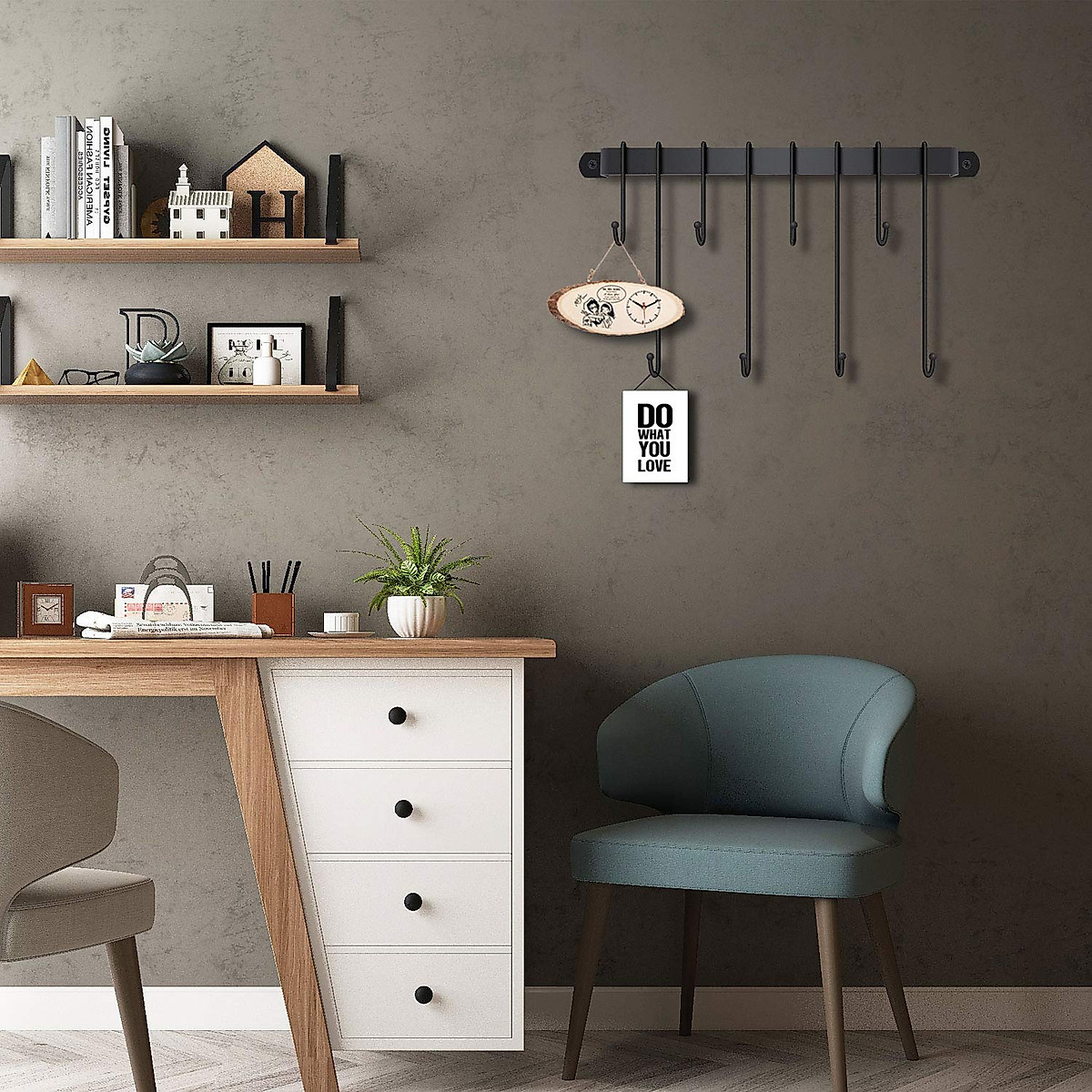 SHUNTU Coffee Cup Holder Wall Mounted - Coffee Cup Rack Mug Hooks in Kitchen Counter or Coffee Bar Station for Mug Display, Storage or Collections, Kitchen Utensils Hanger - Easy to Install