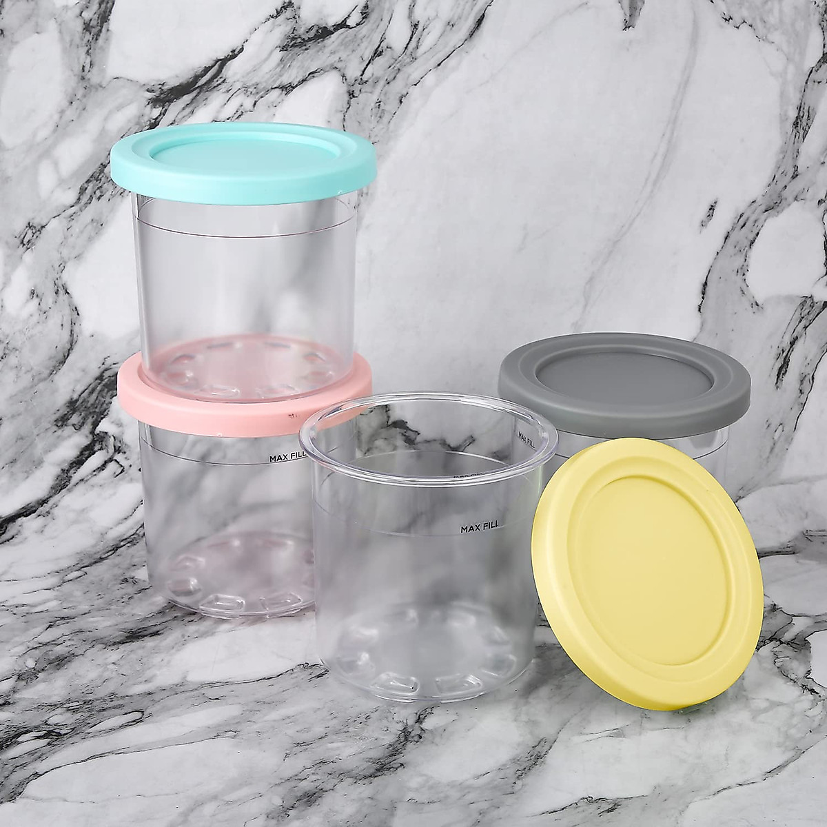 LUTER 4pcs Ice Cream Pint Containers, Containers Replacement for Ninja Creami Pints Ice Cream Containers with Lids for Omnikit with 4 Spoons Compatible with NC301 NC300 NC299AMZ Ice Cream Maker