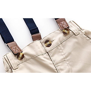 Baby Boys Gentleman Outfits Suits, Infant Short Sleeve Shirt+Bib Pants+Bow Tie Overalls Clothes Set,6-9M