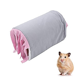 Hamster Tunnel, Hamster Tassel Tunnel Nesting Detachable Hideout Tube House for Guinea Pig Rabbit Small Animal(Pink)