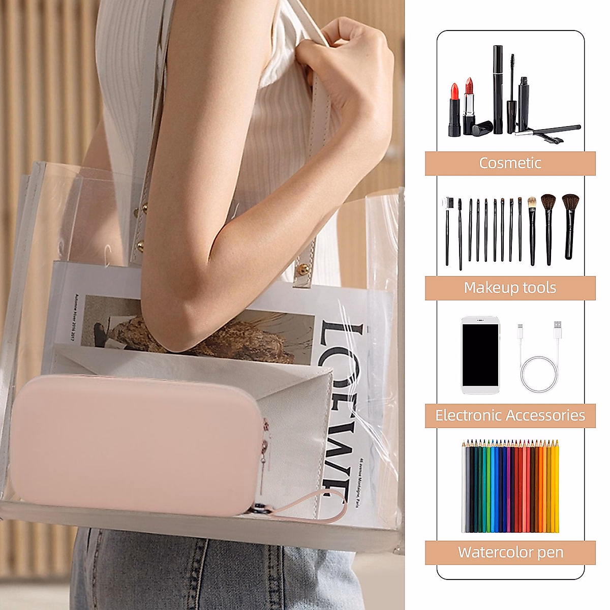 PONADA Silicone Makeup Bag - Travel Cosmetic Bags for Women,Waterproof Portable Pouch Toiletry Bag Make up Organizer with Double Zipper