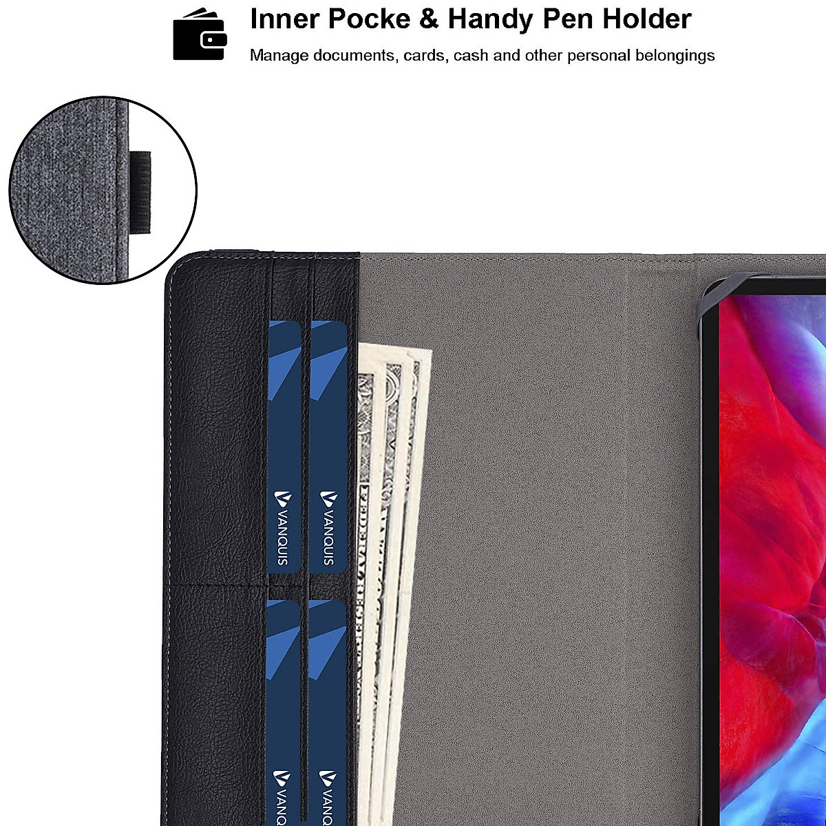 GoodCase 9-10.9 Inch Universal Tablet Case, Protective Cover Stand Folio Case for 9" - 10.9" Inch Android Touchscreen Tablet, with 360 Degree Rotatable Kickstand and Multiple Viewing Angles (Black)