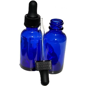 Dropper Stop® 1oz Cobalt Blue Glass Dropper Bottles (30mL) with Tapered Glass Droppers - Pack of 2
