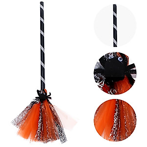 SUPVOX Witch Broom Witch Broom Net Yarn Plastic Wizard Flying Broomstick Halloween Cosplay Props for Kids Party Costume (Orange) Halloween Costumes