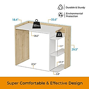 MODEAZY Ruby Multipurpose Modern Style Home Office Computer Desk, Room Decor, Storage Shelves Study Writing Table, White&Oak