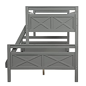 Twin Over Full Bunk Bed,Solid Pinewood Bedframe w/Safety Guardrails and Ladder,Can Be Separated into 2 Beds,for Dorm,Bedroom,Guest Room Furniture,No Box Spring Needed,Gray