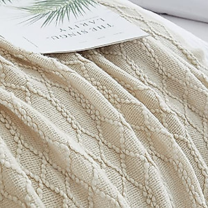 MOLLY ROCKY 100% Acrylic Knitted Throw Blanket Textured Solid Soft Decorative Throw for Sofa,Couch,Bed,50x60 Inch,Beige