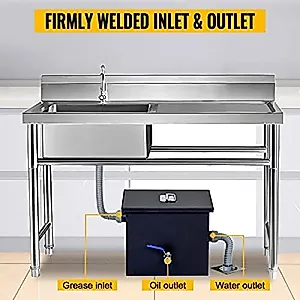 Commercial Grease Interceptor 70 LB, Carbon Steel Grease Trap 4-35 GPM, Grease Interceptor Trap With Side Water Inlet, Under Sink Grease Trap For Restaurant Canteen Factory Home Kitchen,8 LB