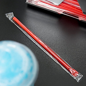 Choice 8" Super Jumbo Red Individually Wrapped Spoon Straws {Sanitary Plastic Wrapper} - 300/Box