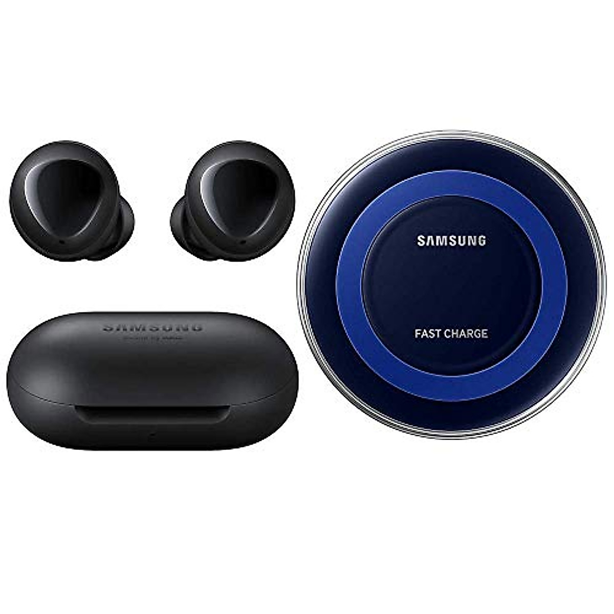 Samsung Galaxy Buds 2019, Bluetooth True Wireless Earbuds (Wireless Charging Case Included), Black - International Version, No Warranty (Buds + Fast Wireless Charging Pad Bundle, Black) (Renewed)
