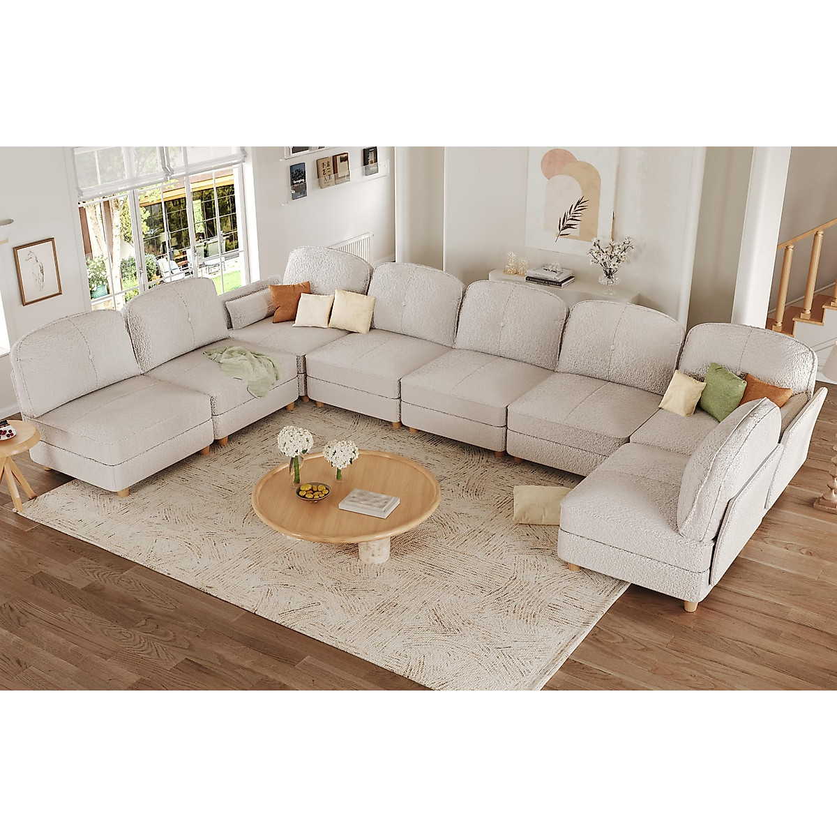 LLappuil Oversized Sectional Couch L Shaped Modular Sofa with Storage, Corner Cloud Sofa with Chaise, 141 in Width, 8 Seat Sofa, Teddy Velvet, Off White