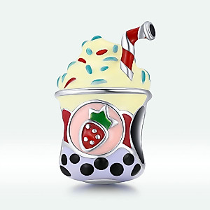 925 Sterling Silver Pop Can Charm Milk Box Charm Ice Cream Charm Cake Charn Biscuit Charm Coffee Charm Cup Charm for Pandora Charm Bracelet (Ice Cream)