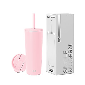 Simple Modern Insulated Tumbler with Lid and Straw | Iced Coffee Cup Reusable Stainless Steel Water Bottle Travel Mug | Gifts for Women Men Her Him | Classic Collection | 24oz | Blush