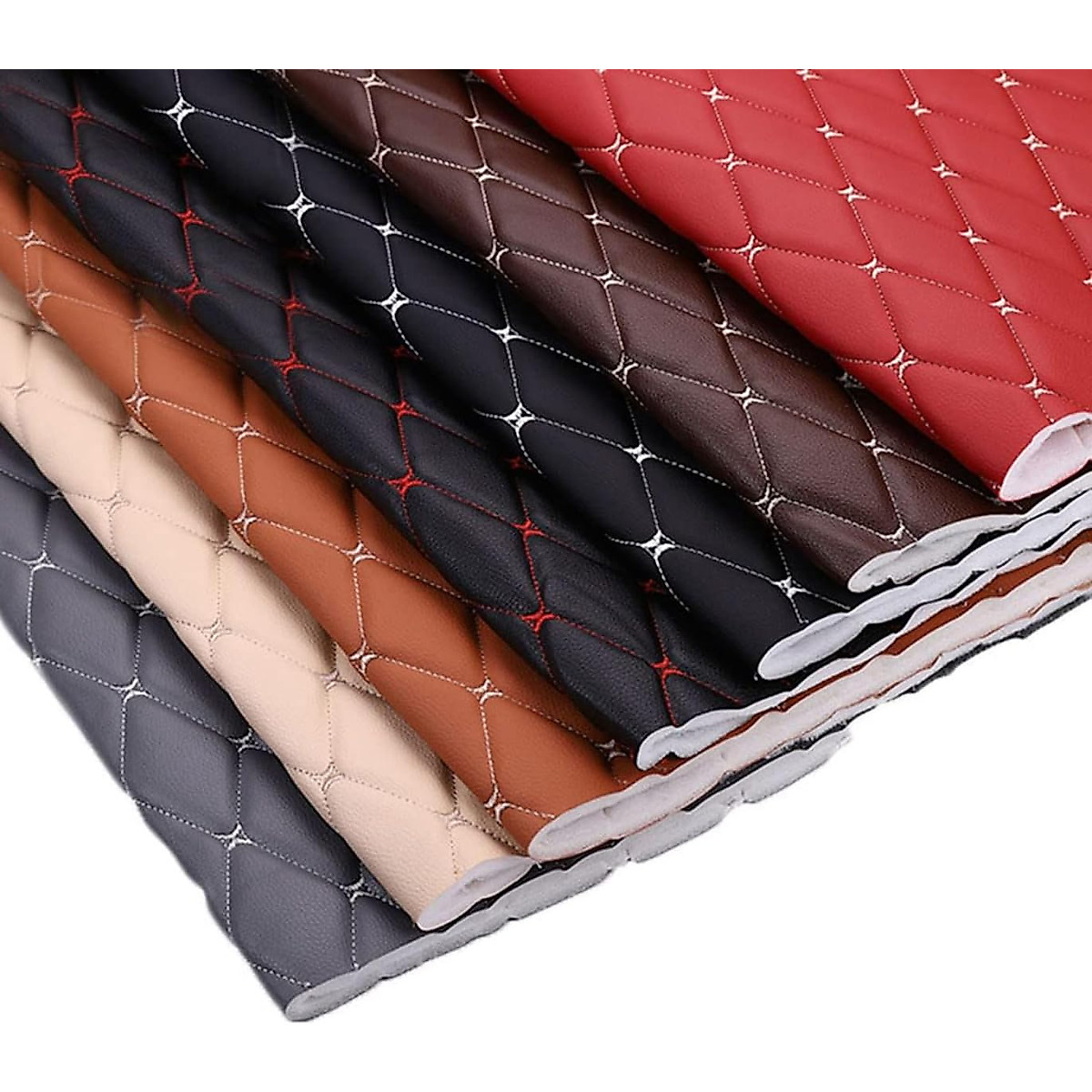 LANOBA Diamond Faux Leather Vinyl Quilted Foam Fabric with 1/4" Thick Foam Backing for Upholstery Car Headliner Headboards Furniture DIY Projects,60" x 39.37" (Brown)