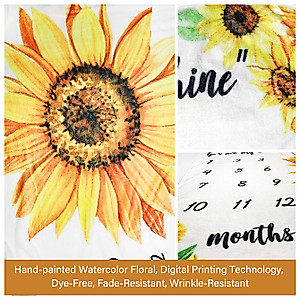 Baby Monthly Milestone Blanket Girl - Sunflower Newborn Month Blanket Personalized Shower Gift Floral Nursery Decor Flower Photography Background Prop with Frame Headband Large 51''x40''