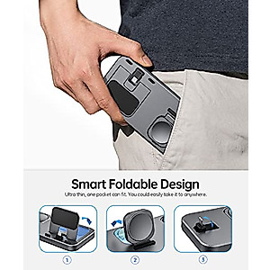 LERCIOR Apple Devices Portable Three-in-one Charging Station Apple Watch 7/6/SE/5/4/3/2/1 Charger Stand, iPhone AirPods Pro 3/2/1 Charging Base Foldable Charger-Gray