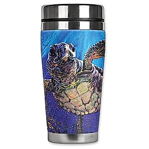 Mugzie "Sea Turtle" Stainless Steel Travel Mug with Insulated Wetsuit Cover, 20 oz, Black