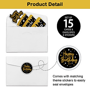 REWIDPARTY Black Gold Birthday Party Invitations with Envelopes & Stickers（Set of 15） Birthday Cake Shaped Fill-in Invitations Happy Birthday Invites Cards Birthday Party Supplies for Kids Adults